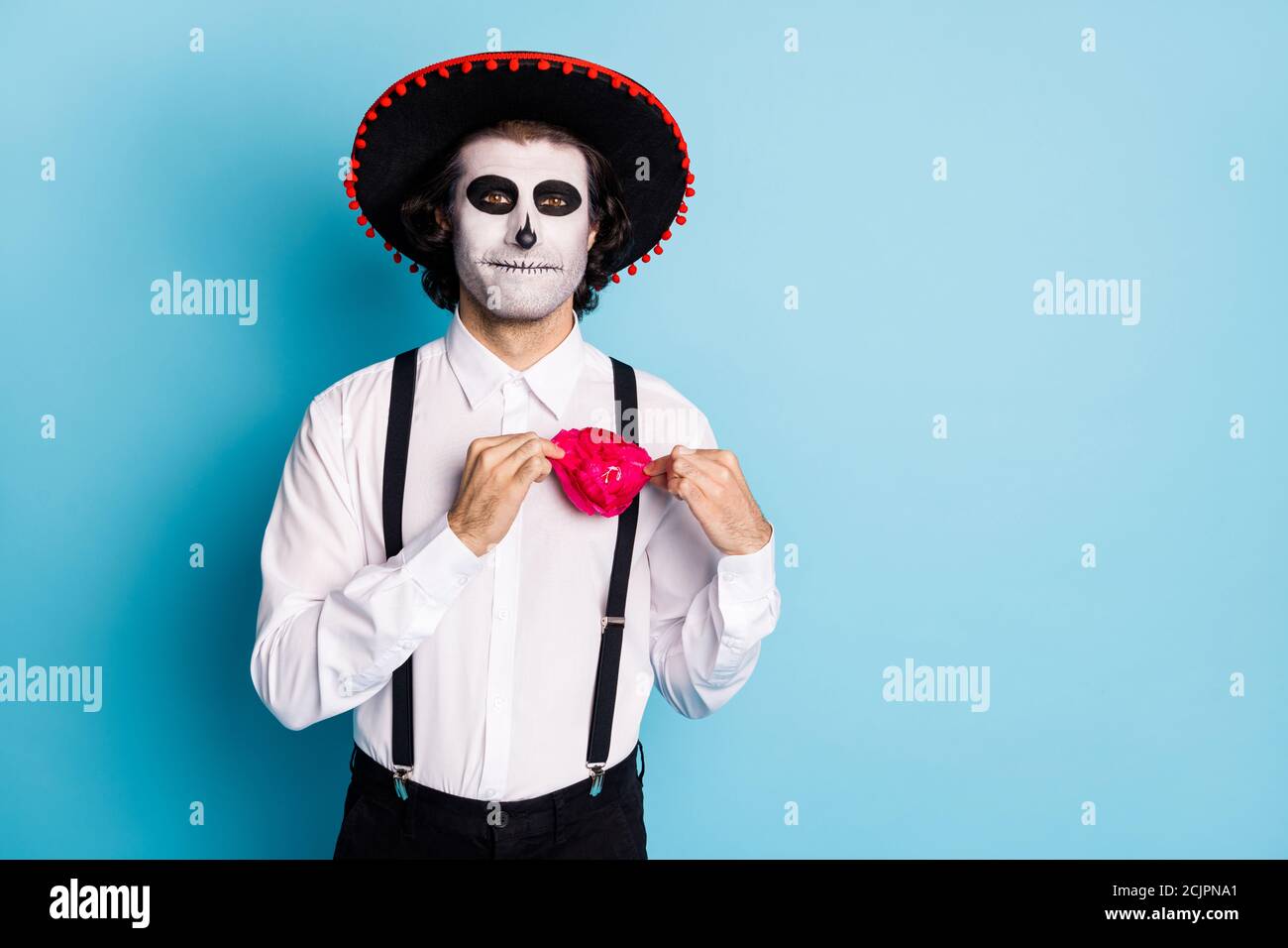 Portrait of his he handsome scary content cheery imposing guy gentleman ...