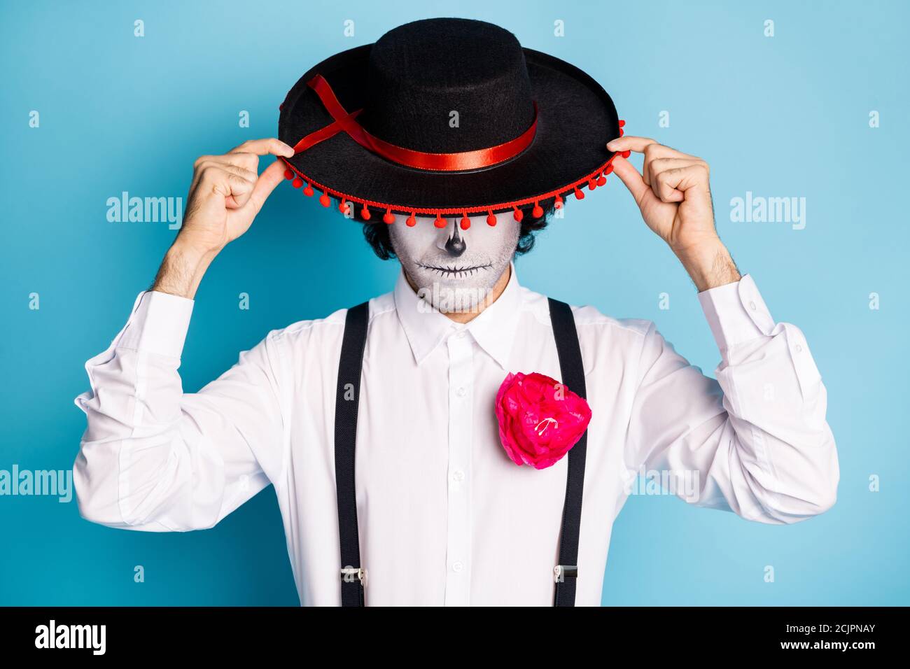 Close-up portrait of his he handsome scary spooky suspicious classy guy ...