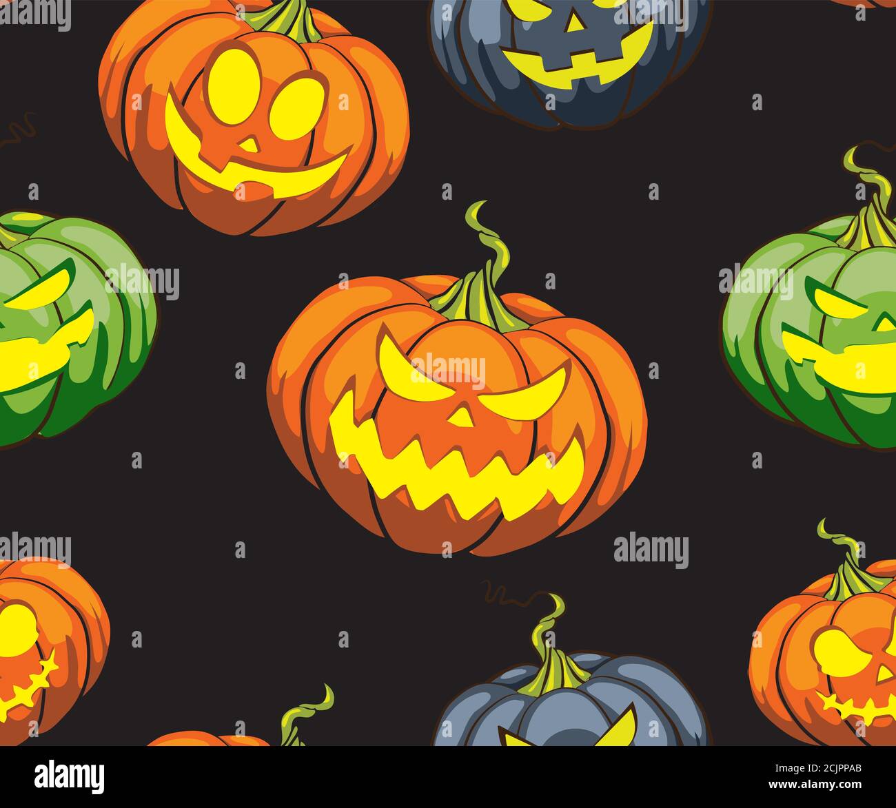 Halloween pumpkin with funny scary faces different shapes and colors ...