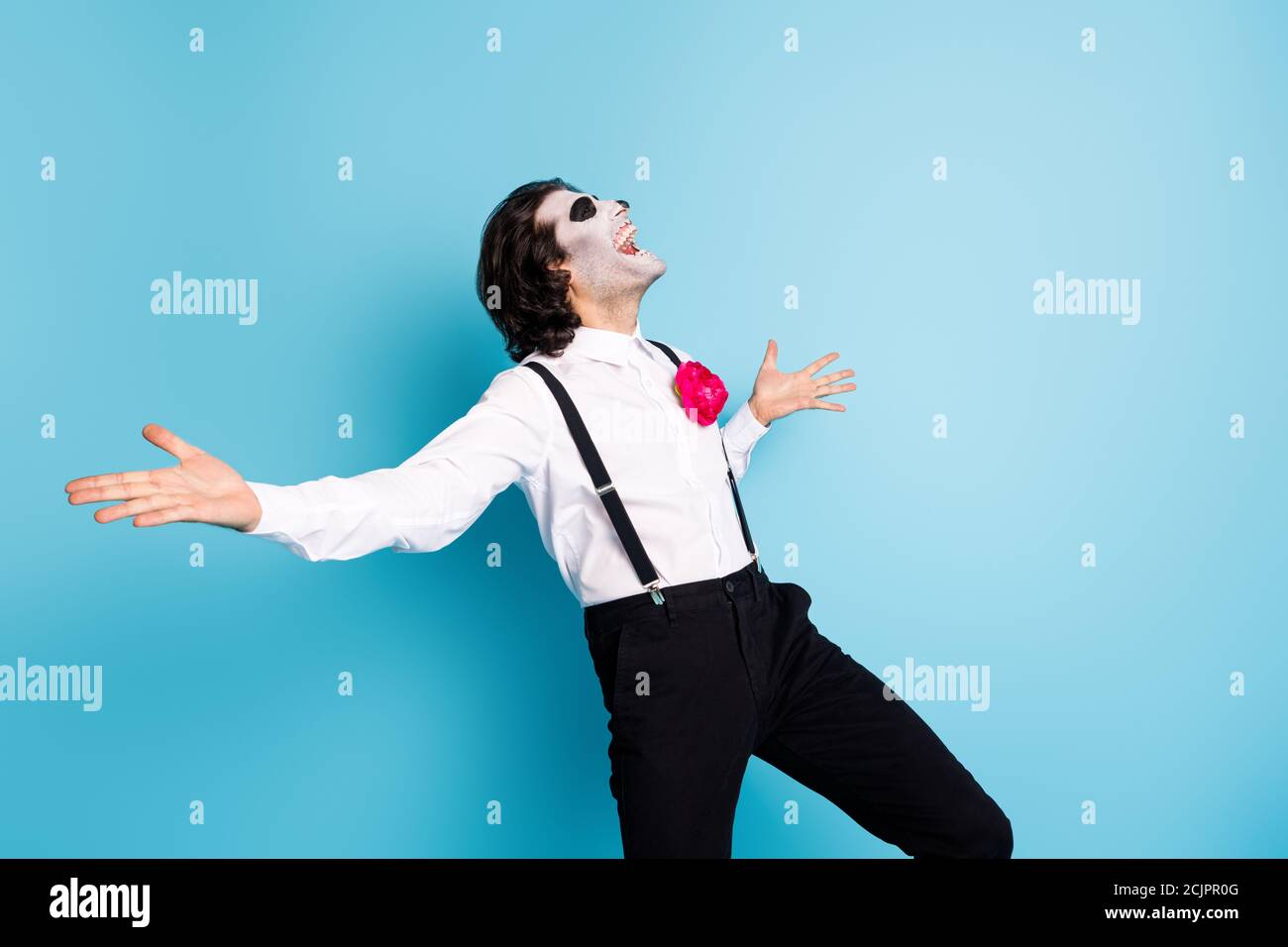 Portrait of his he handsome creepy elegant classy cheerful cheery ...