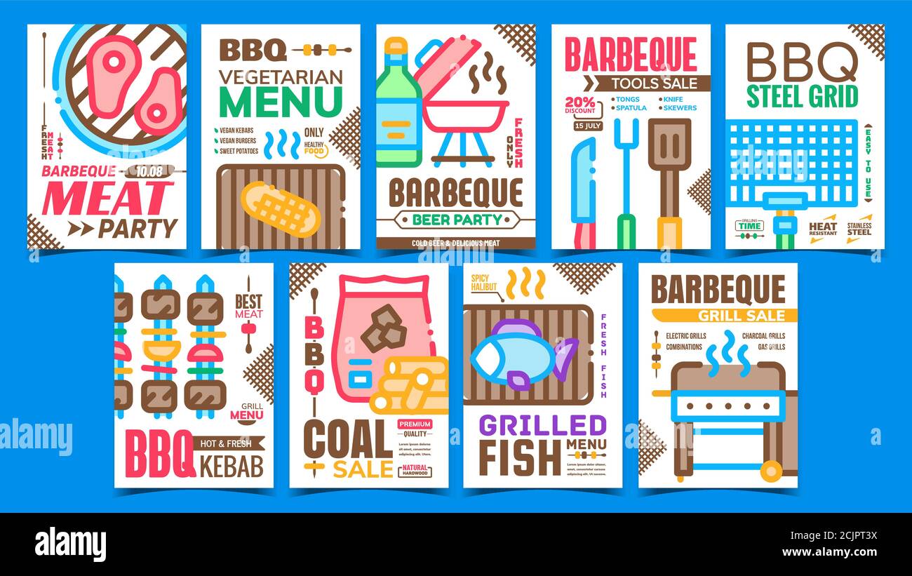 Barbeque Party Advertising Posters Set Vector Stock Vector Image & Art ...