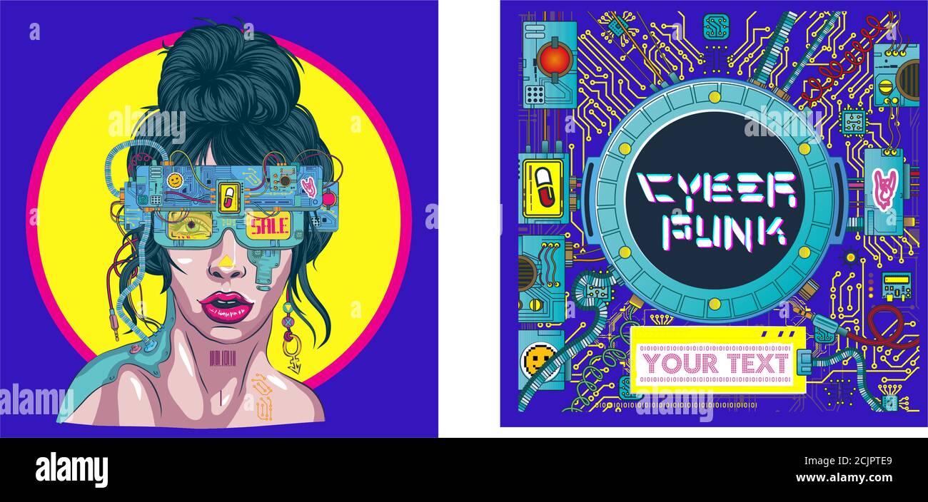 cyber woman virtual reality glasses, girl in virtual reality glasses ...