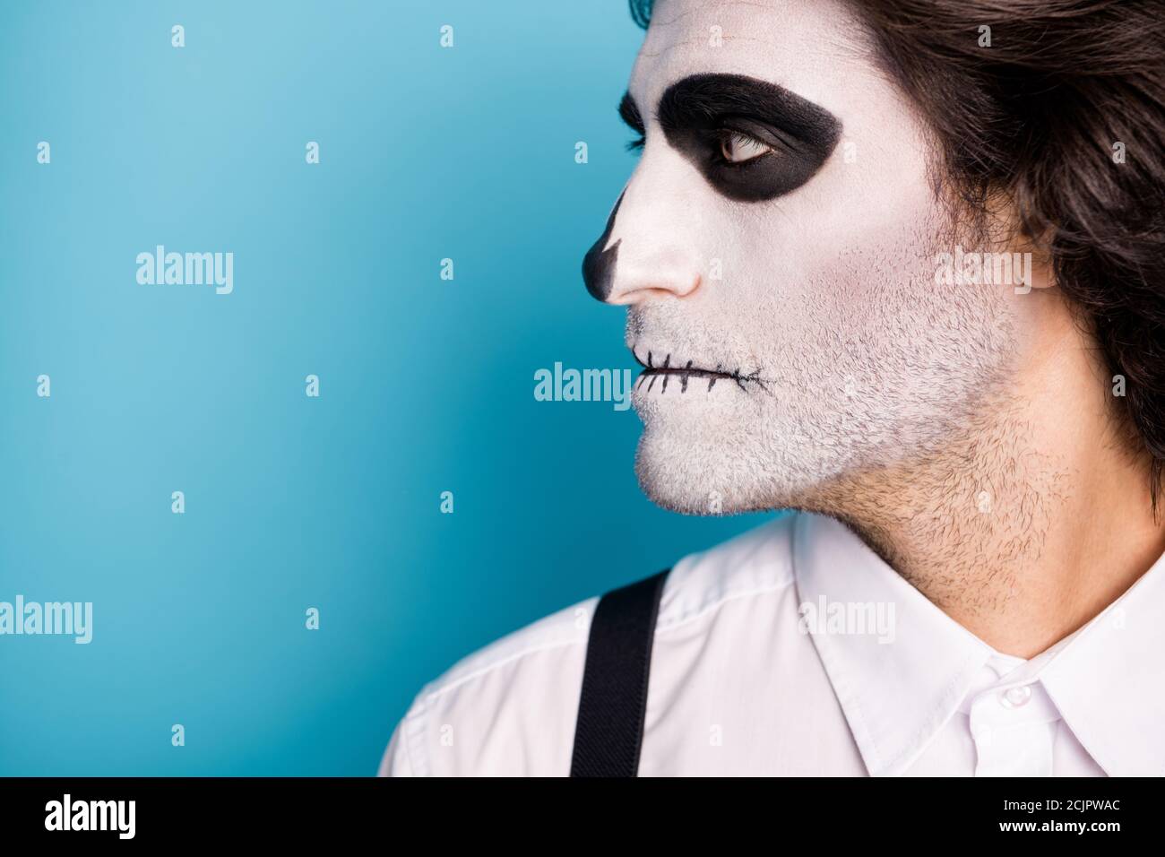 Close-up cropped profile side view portrait of his he nice handsome ...