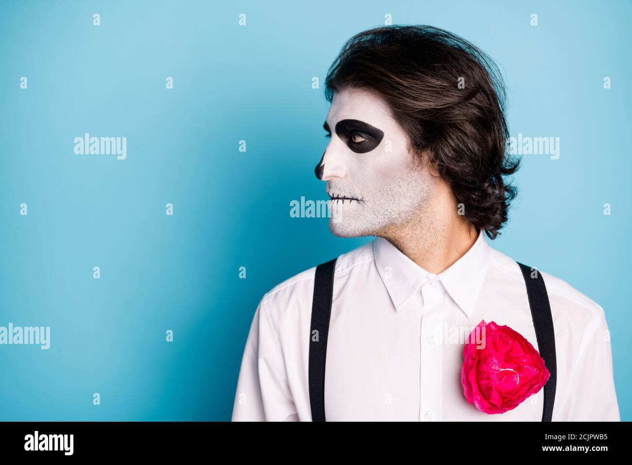 Close-up profile side view portrait of his he nice handsome serious ...