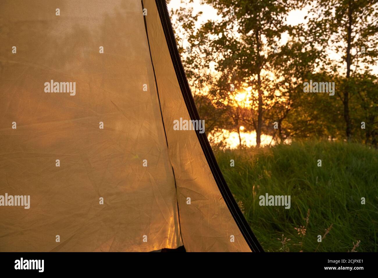 Awning view tent blue hi-res stock photography and images - Alamy
