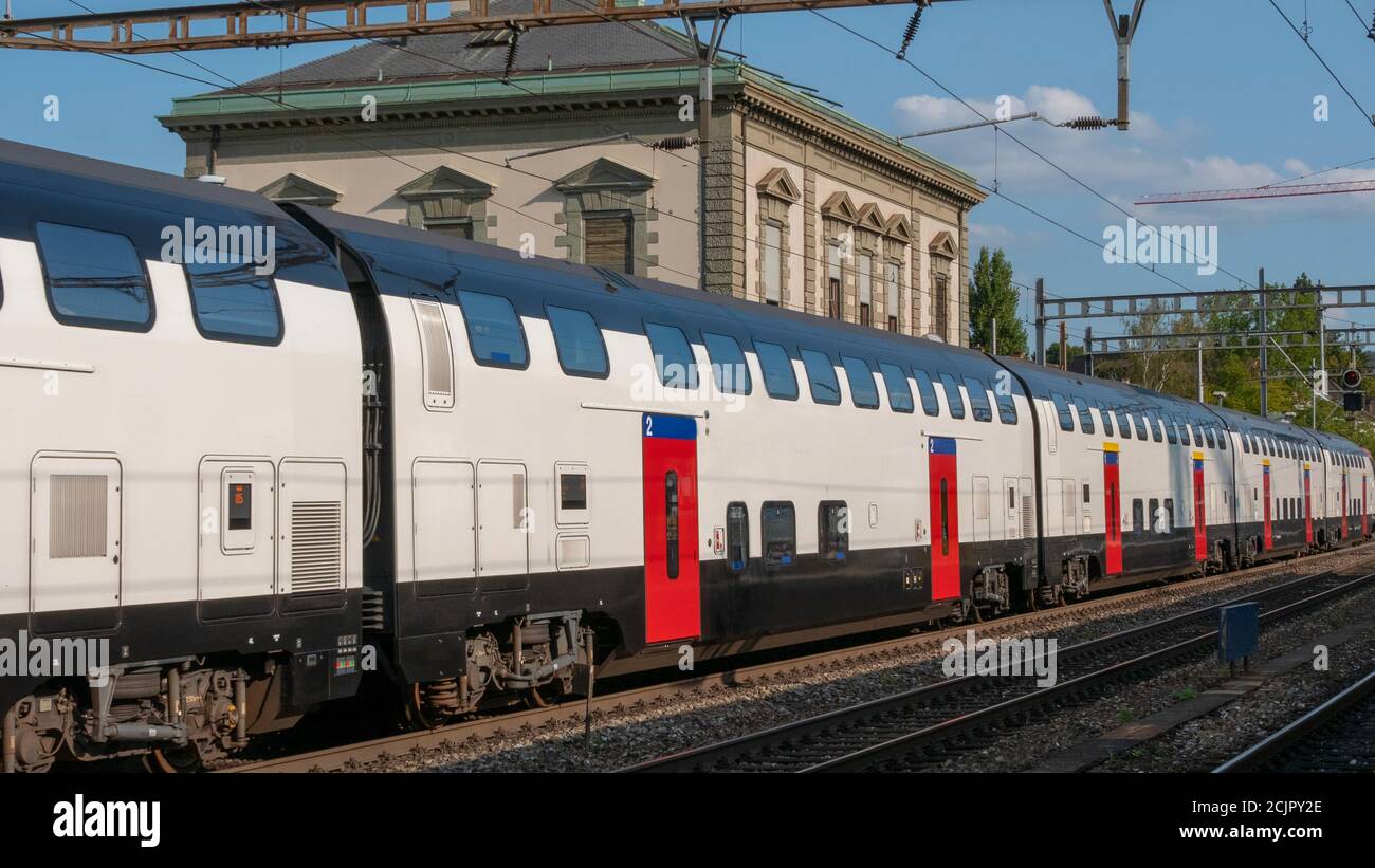 Double-decker train at the station Stock Photo - Alamy