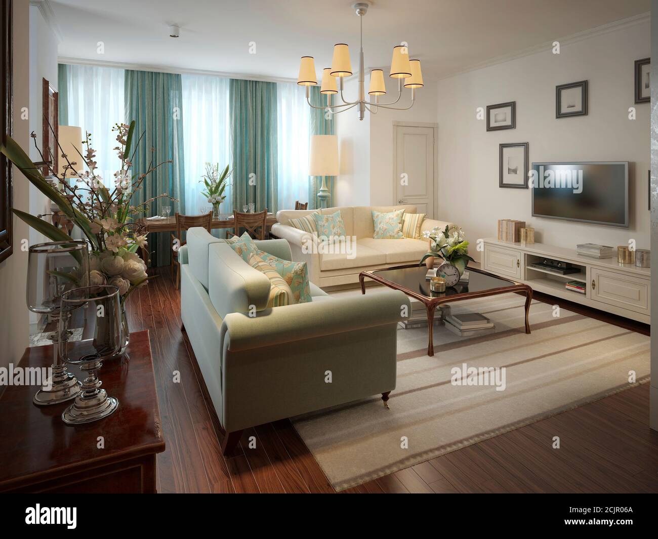 Romantic living room in the Romanesque style. 3d render Stock Photo - Alamy