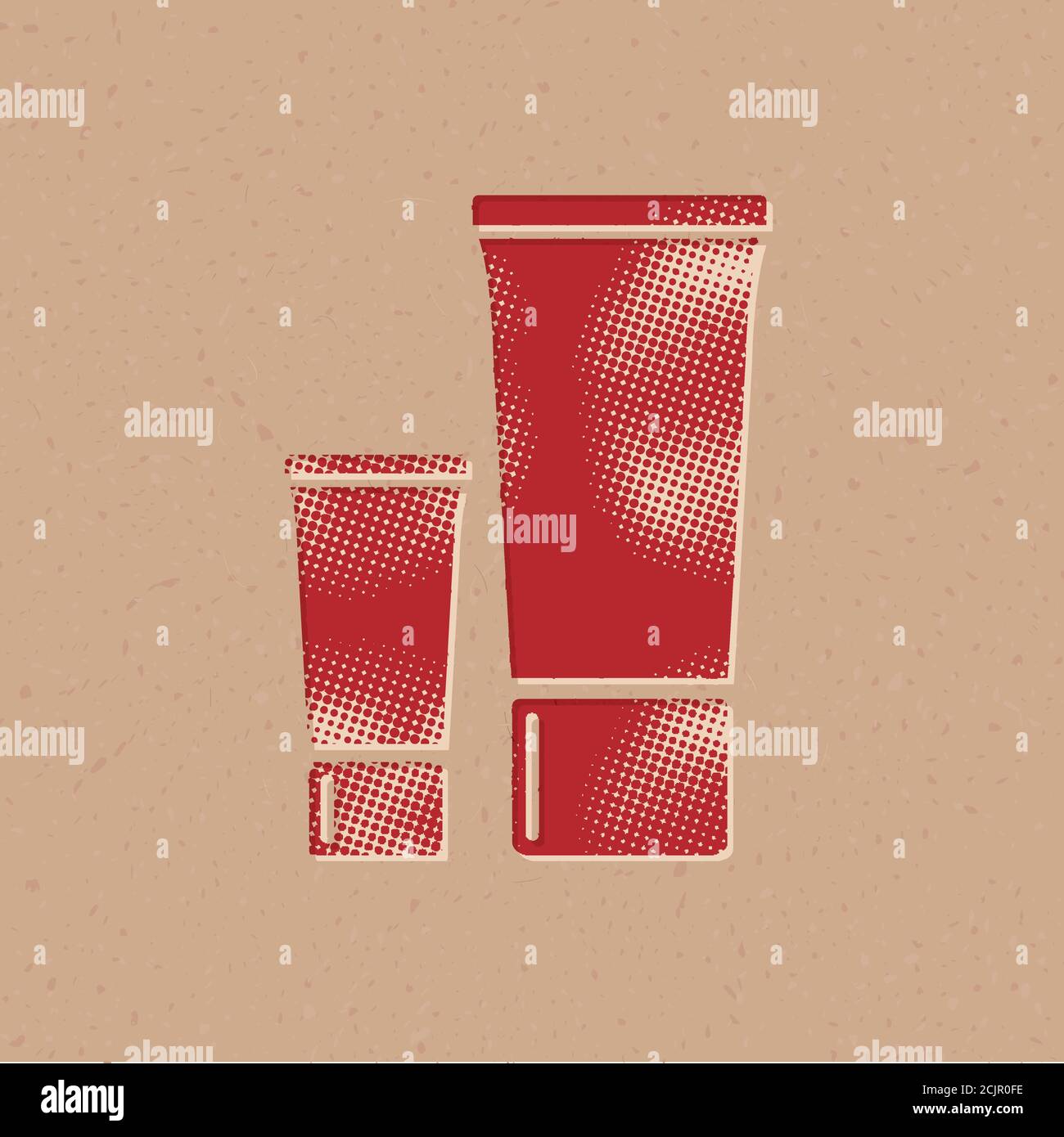 Lotion tube icon in halftone style. Grunge background vector ...