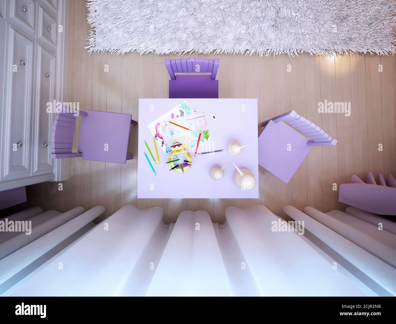 Children's table for games and activities in a purple and pink colors ...