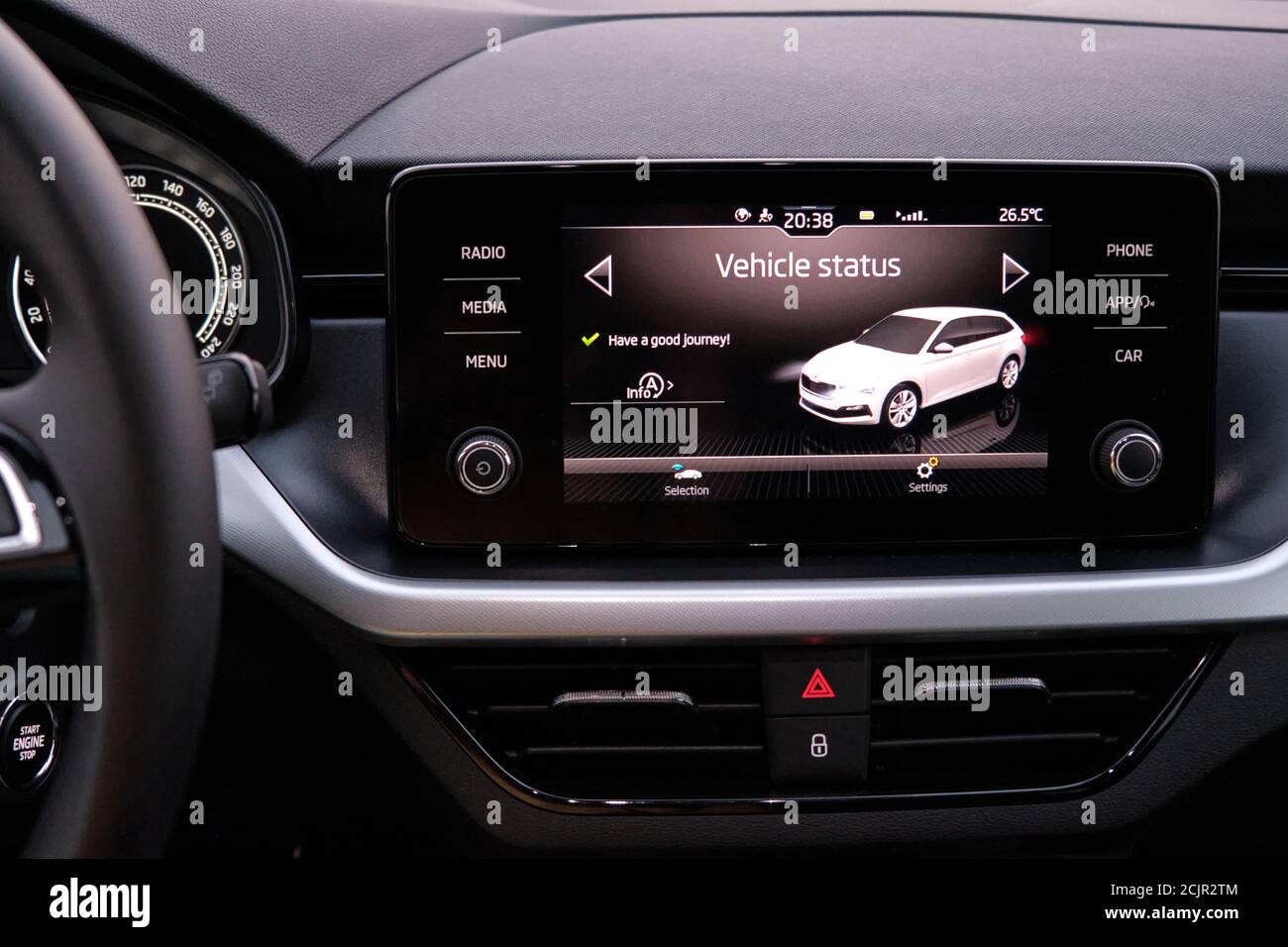 Vehicle status on the screen of car dashboard. Modern technology in ...