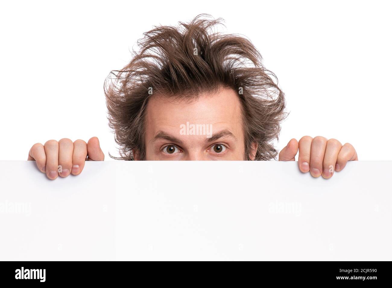 Crazy man with blank signboard Stock Photo - Alamy
