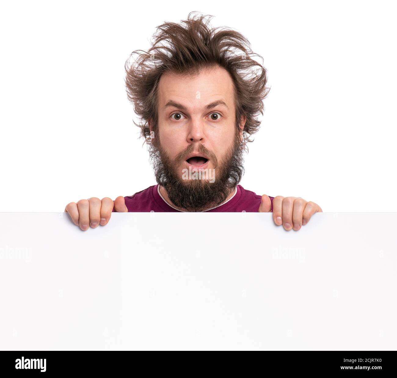 Crazy man with blank signboard Stock Photo - Alamy