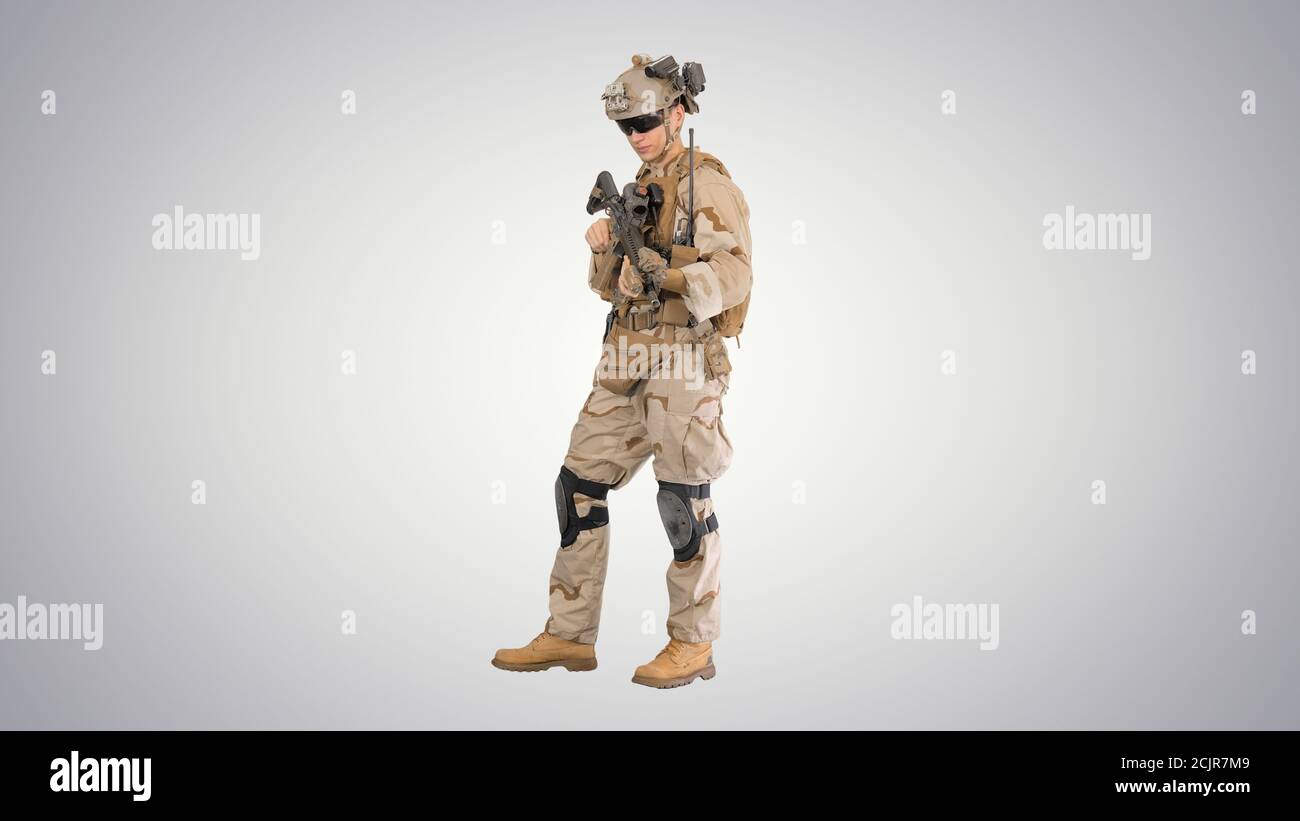United states Marine Standing And Talking on gradient background Stock ...