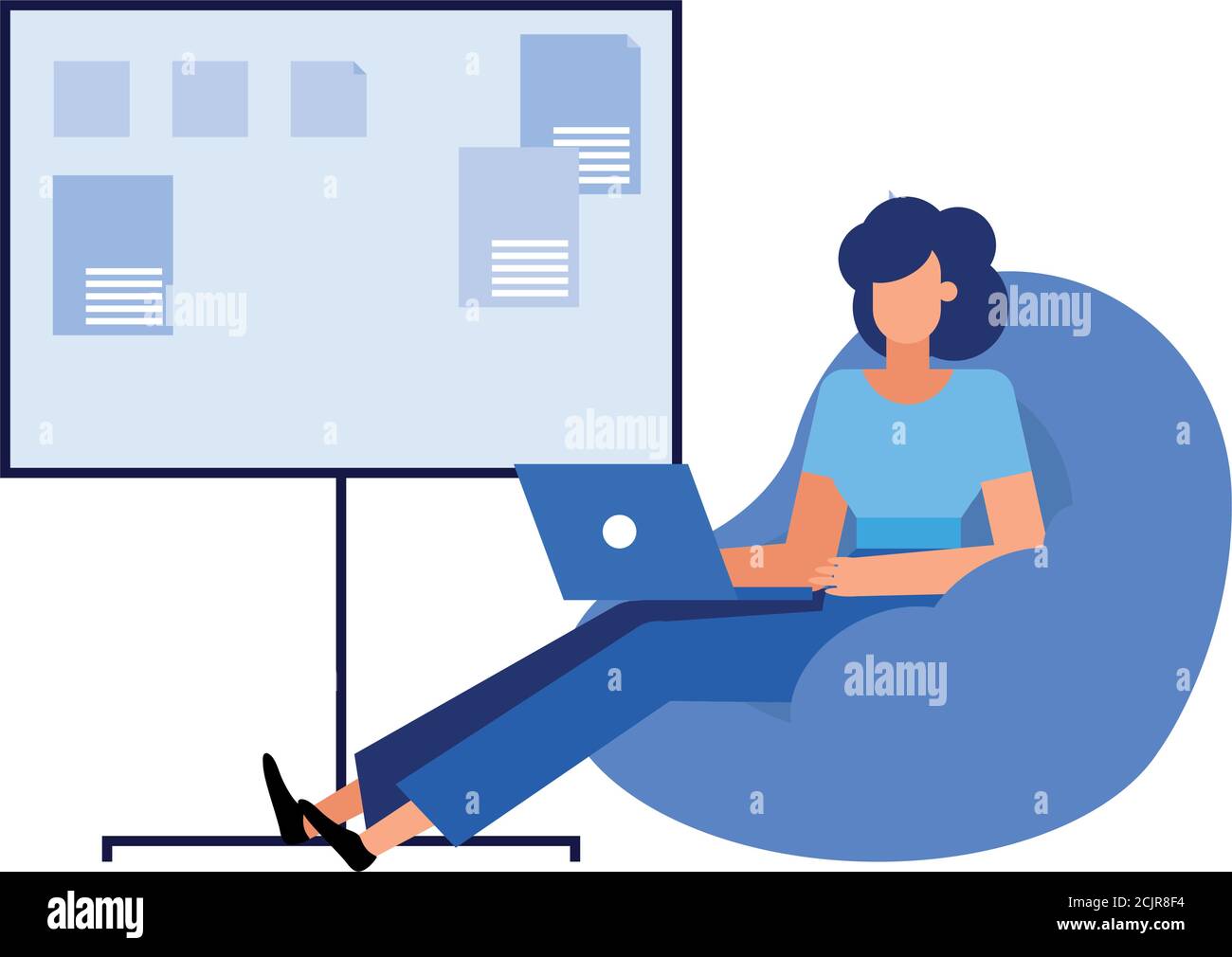 Businesswoman cartoon with board and laptop design, office business and ...