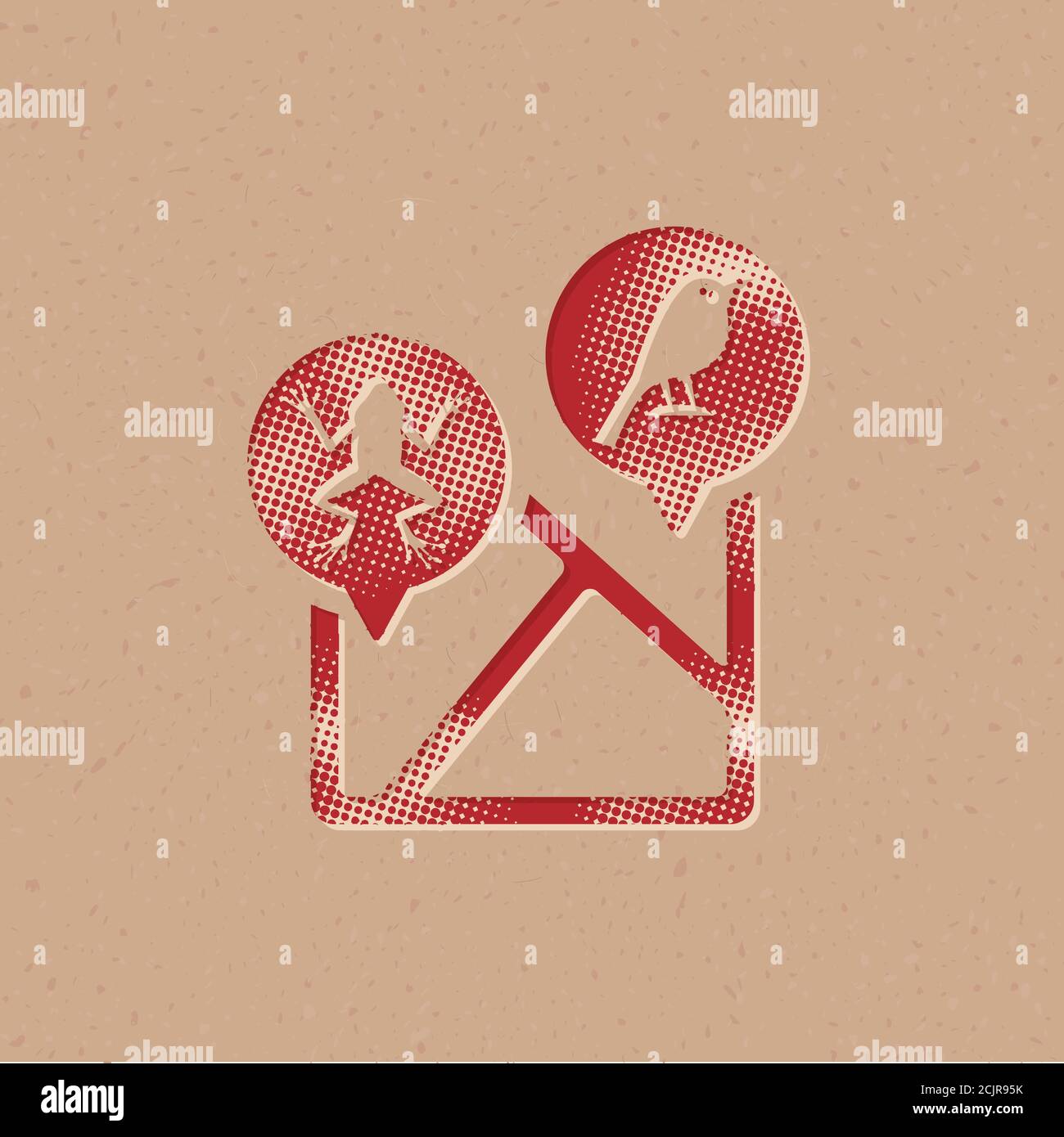 Zoo map icon in halftone style. Grunge background vector illustration ...