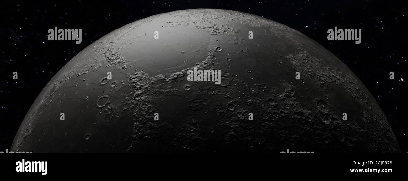 3D Rendering of Moon surface. Realistic 3d render of moon and space ...