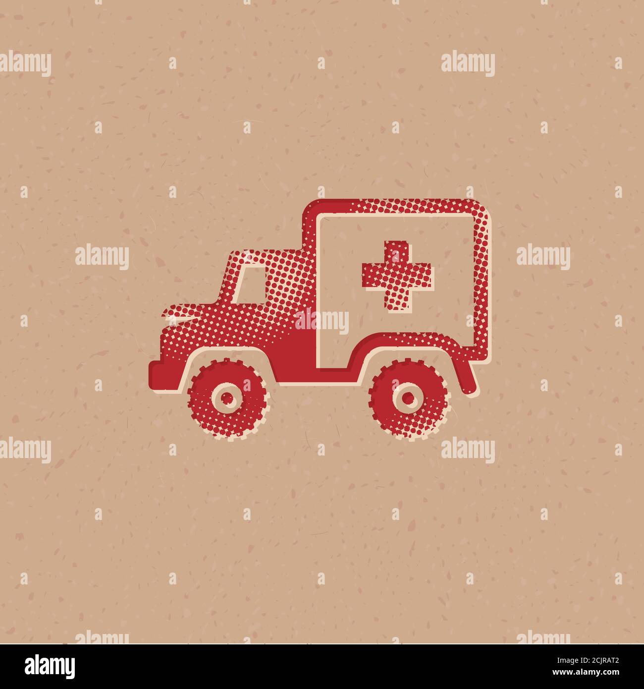 Military ambulance icon in halftone style. Grunge background vector ...