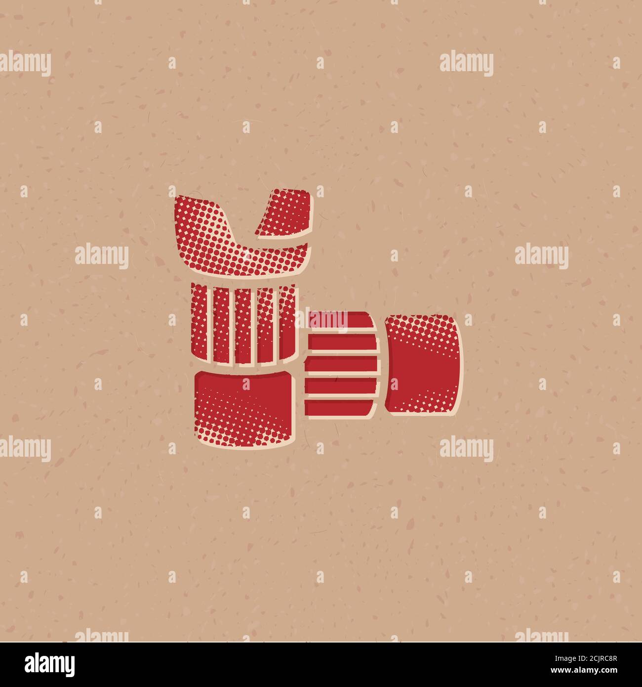 Camera lens icon in halftone style. Grunge background vector ...
