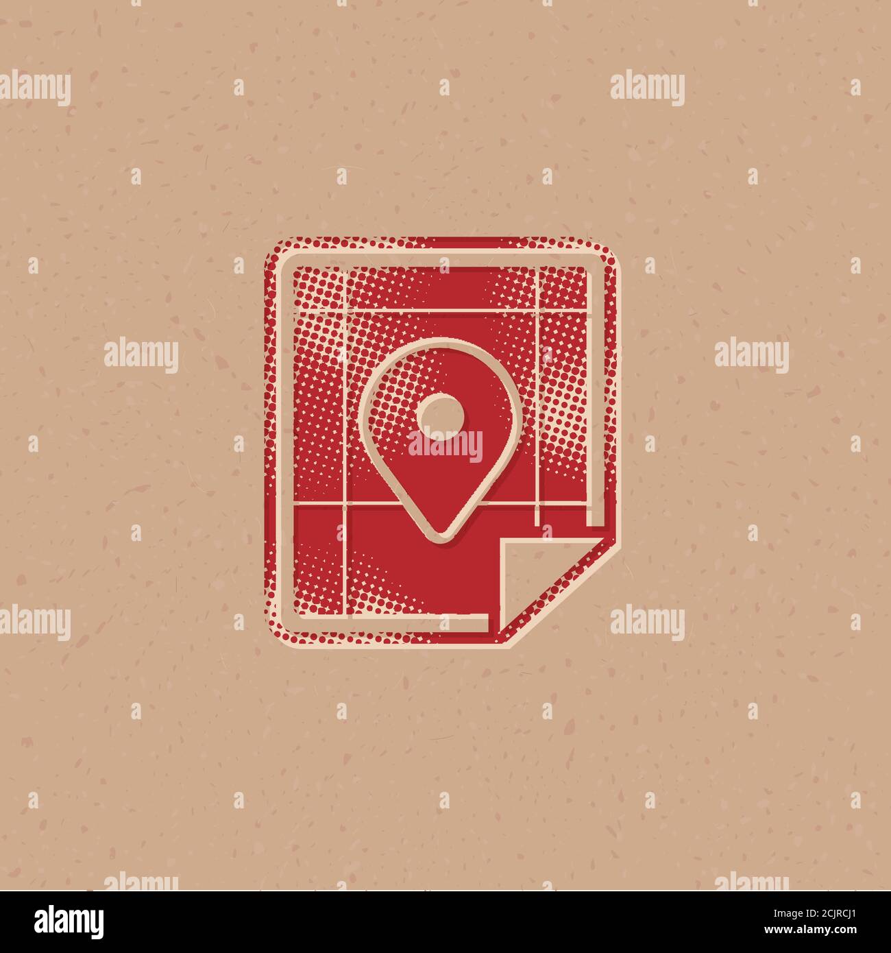 Map icon in halftone style. Grunge background vector illustration Stock ...