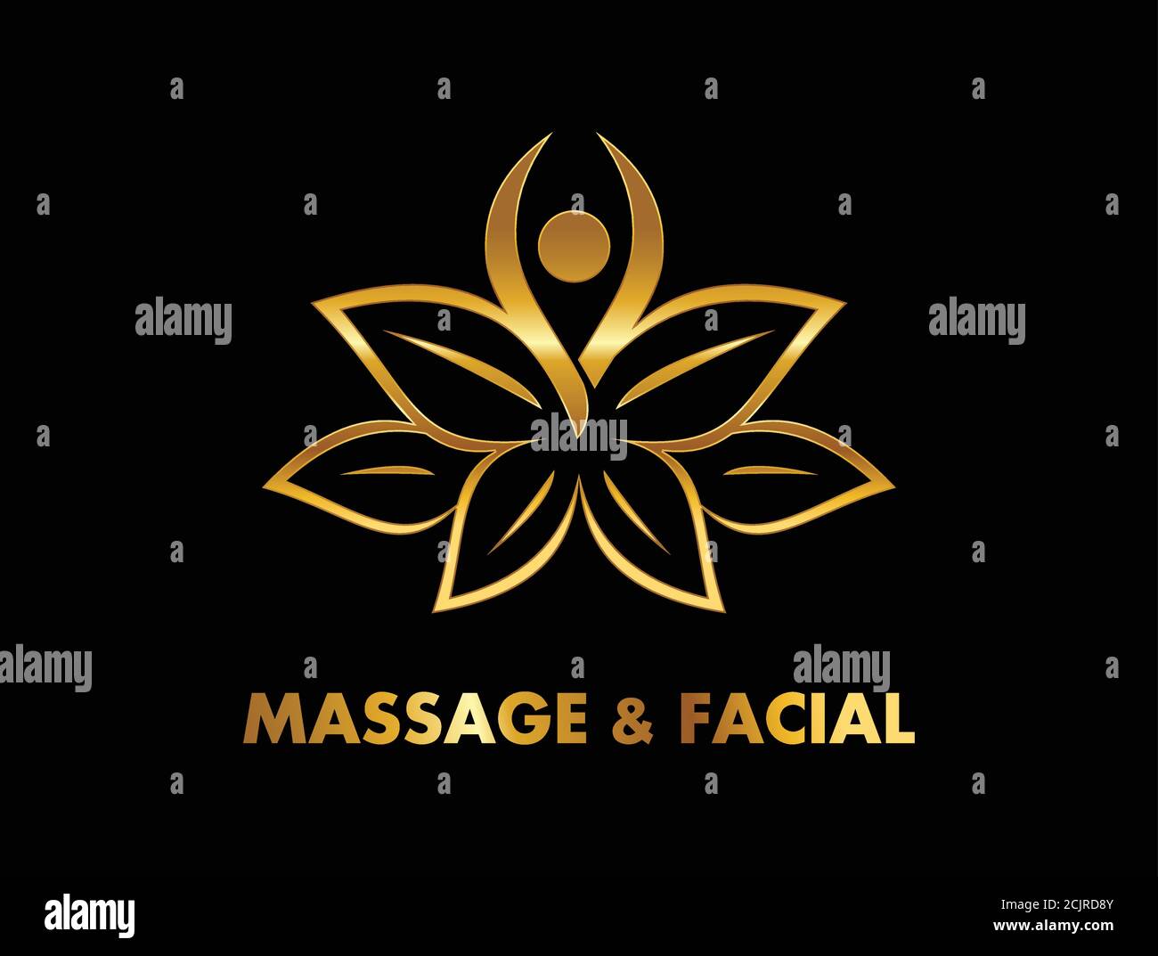 A vector illustration of massage and facial logo sign in gold with ...