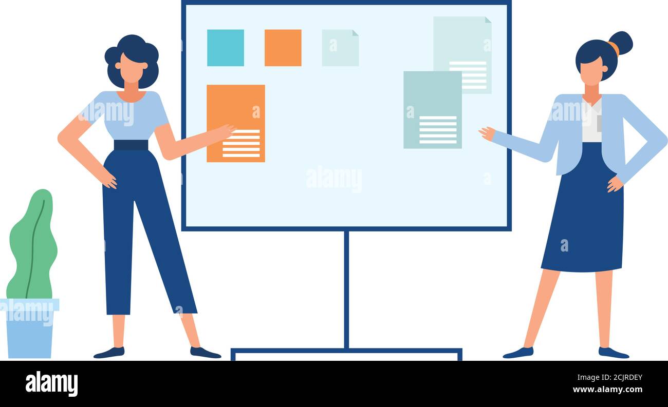 Businesswomen cartoons with board design, office business and ...