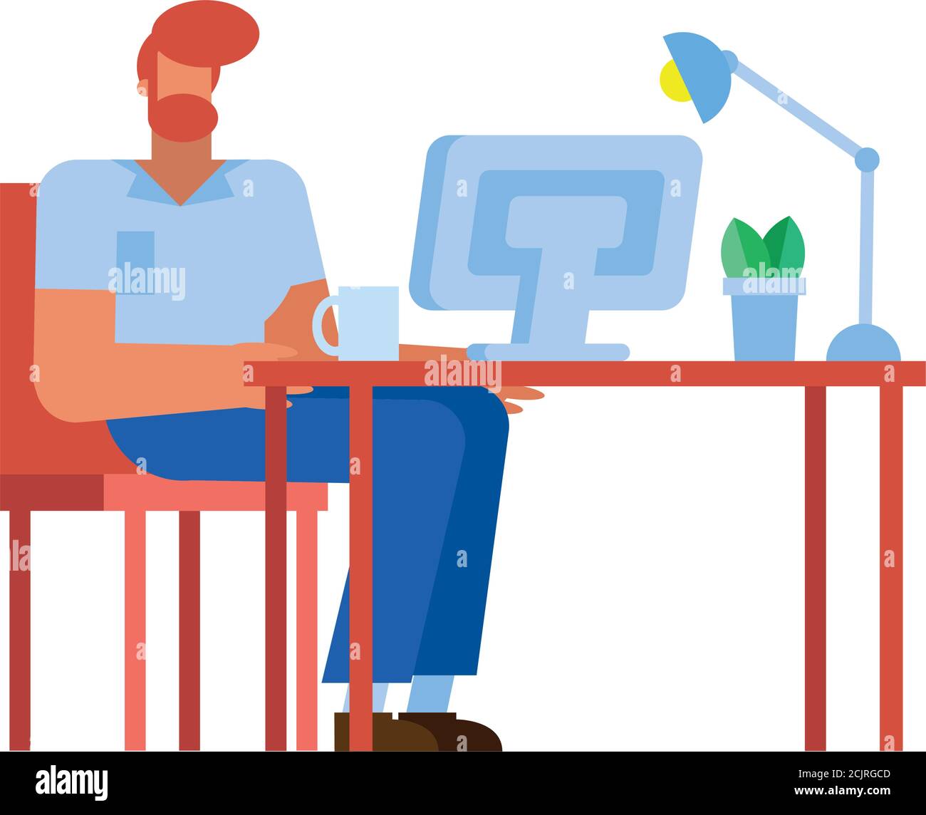 Businessman cartoon with computer at desk design, business and ...