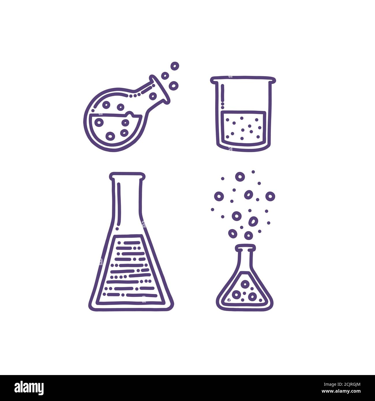 Set of hand drawn objects associated with chemistry and experiments ...