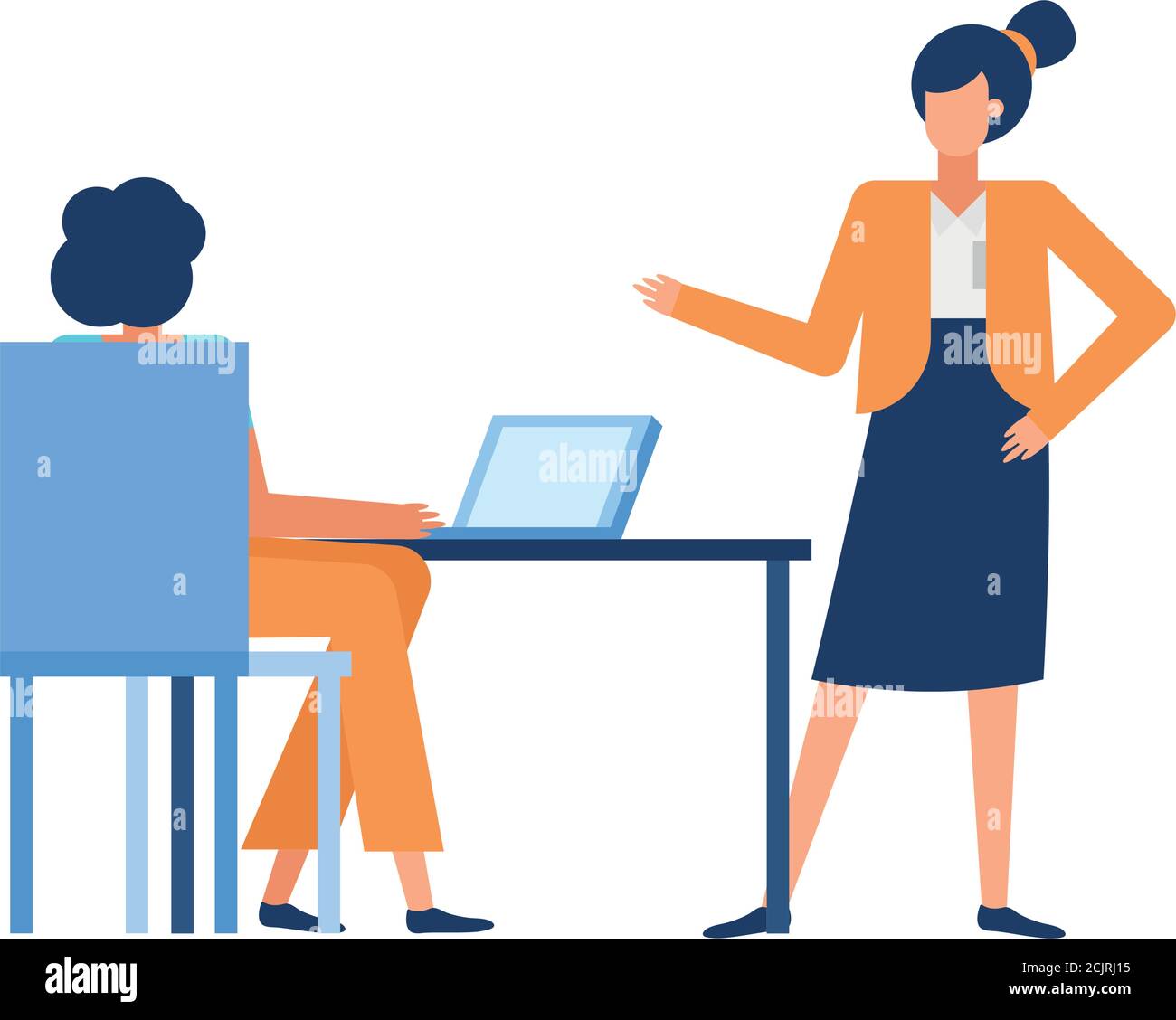 Businesswomen cartoons at desk design, office business and management ...