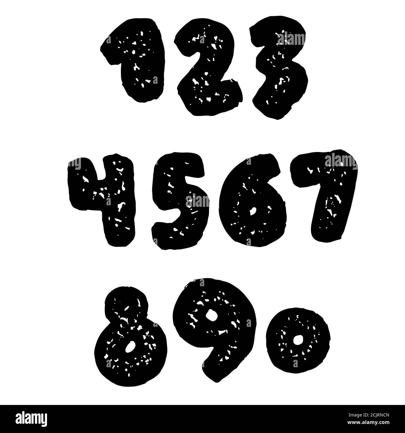 Set of calligraphic ink numbers. Textured grunge lettering. Vector ...