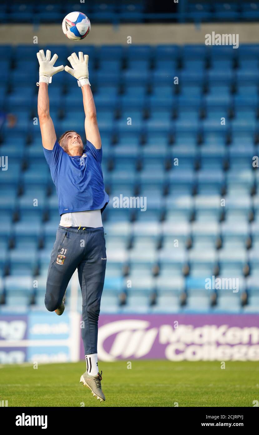 Coventry City goalkeeper Tom Billson warming up before the Carabao Cup ...