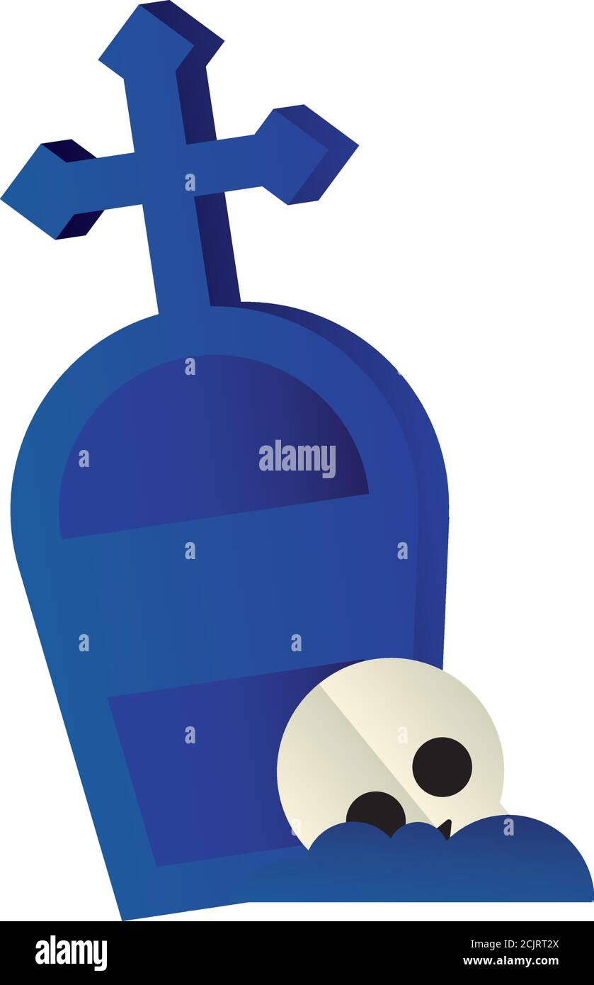 grave with cross and skull design, death tomb cementary and scary theme ...