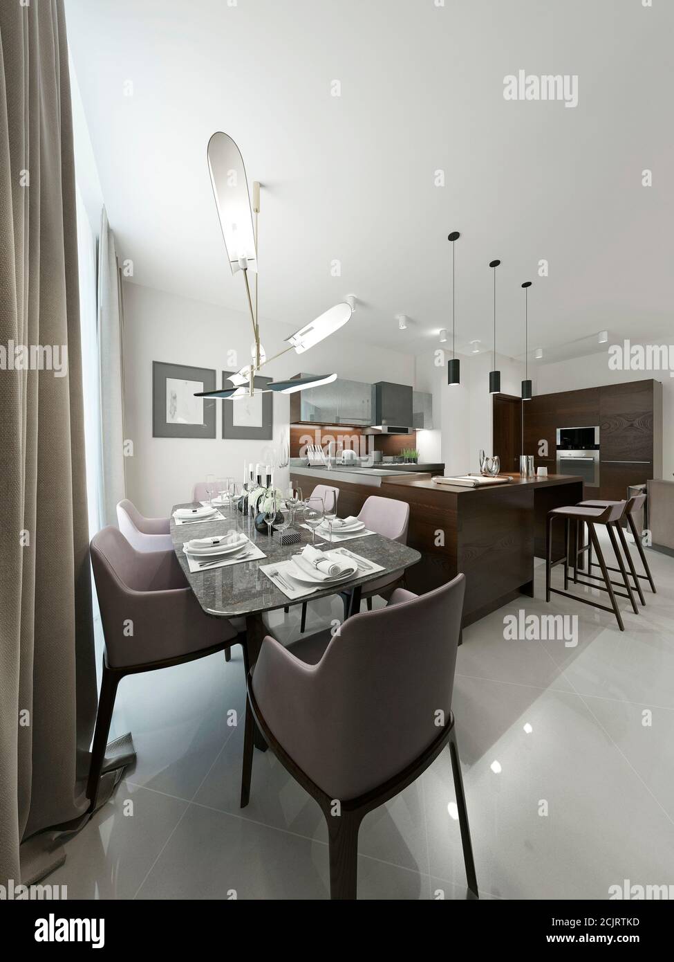 Dining room contemporary design. 3d visualization Stock Photo - Alamy