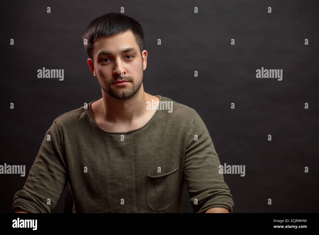 handsome man with brown hair and beautiful brown eyes. copyspace Stock ...