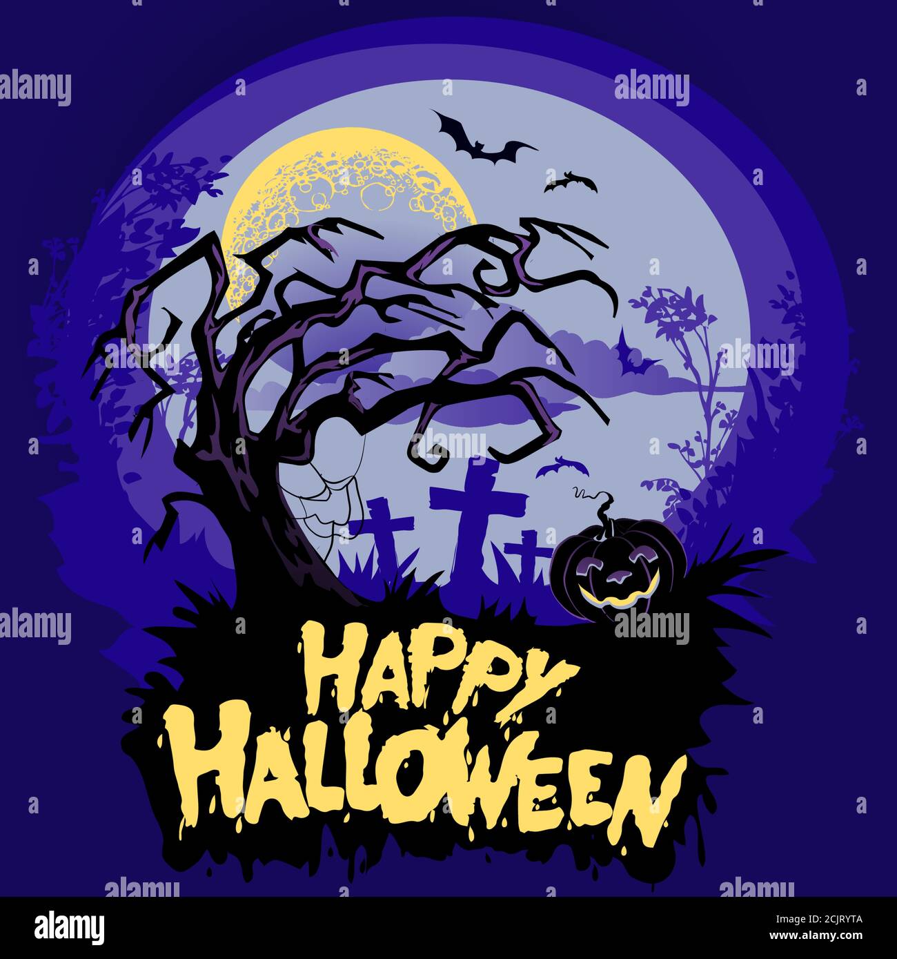 Postcard with the wish of a good Halloween, Lantern pumpkin in the ...