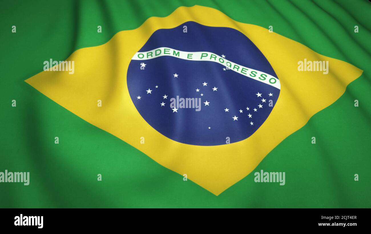 Waving realistic Brazil flag on background, close up, 3D illustration ...