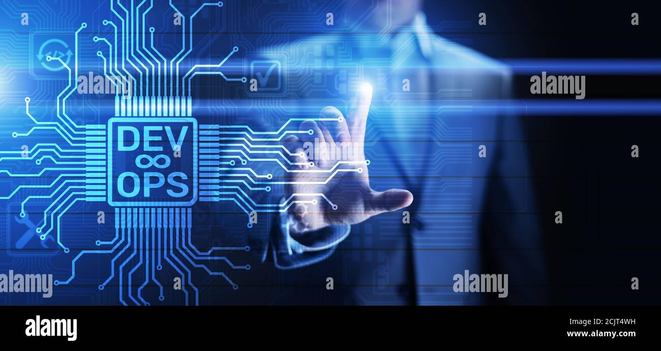 Devops Agile development and optimisation concept on virtual screen ...