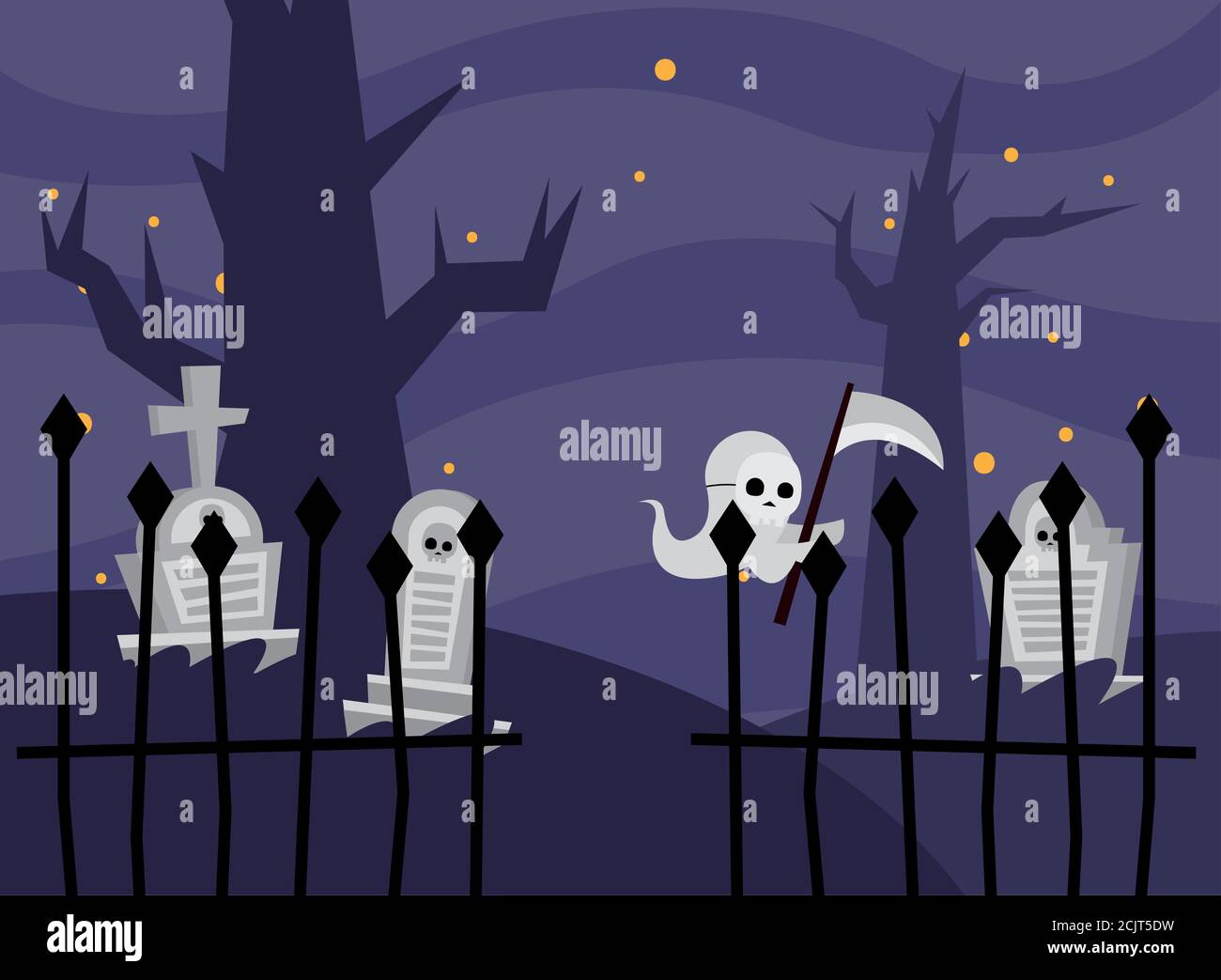Halloween ghost cartoon at cemetery design, Holiday and scary theme ...