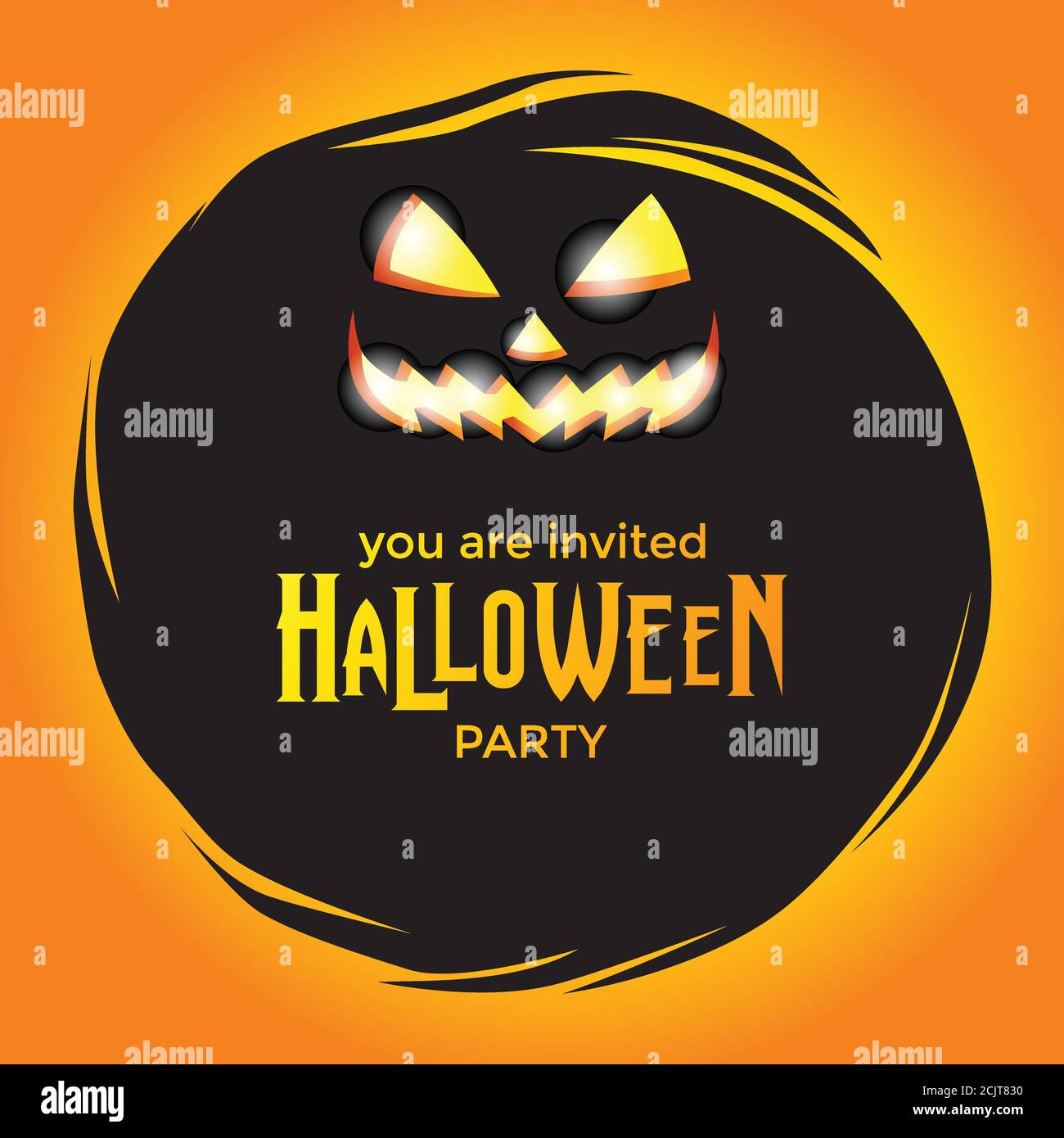 Halloween party banner template with circle frame and illustration of ...
