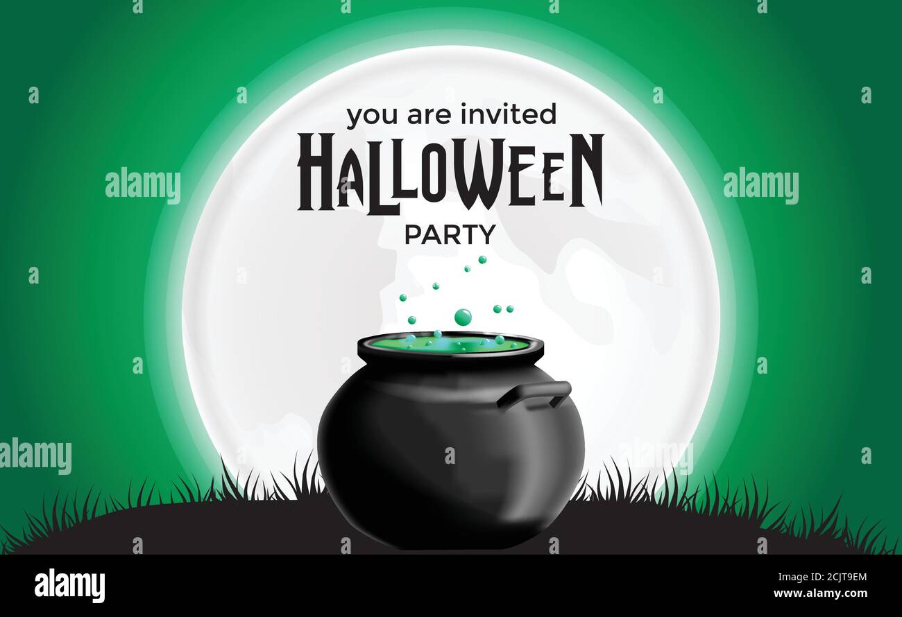 invitation halloween party banner poster with illustration of potion in ...