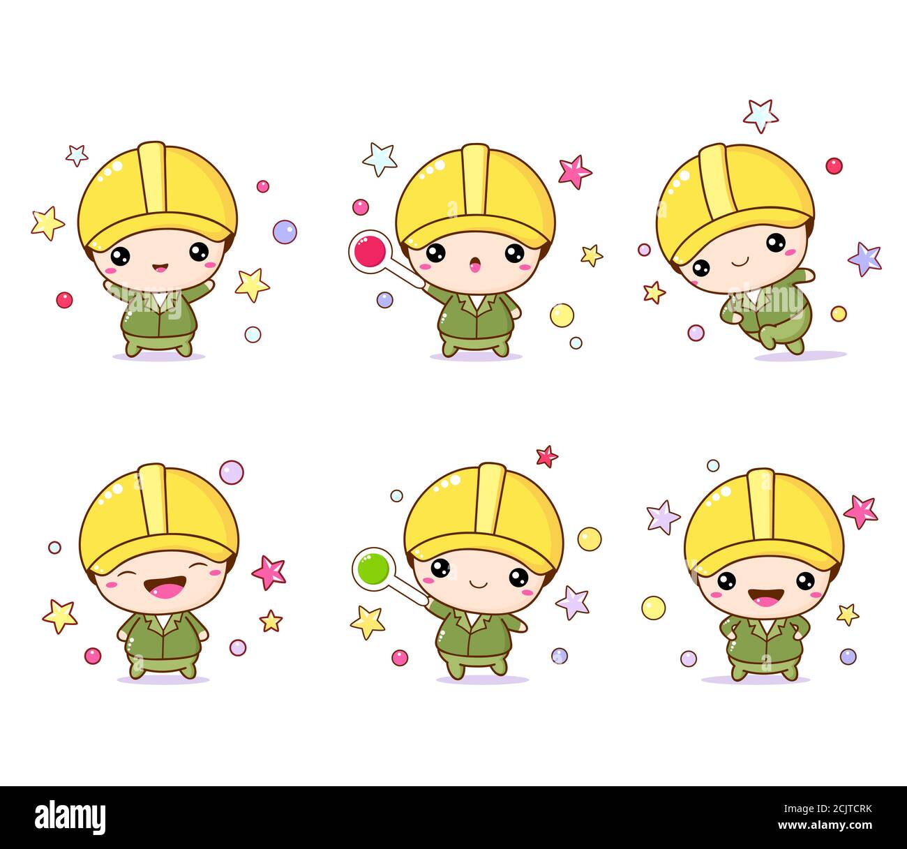 Cartoon worker in professional uniform. Little workman in different ...