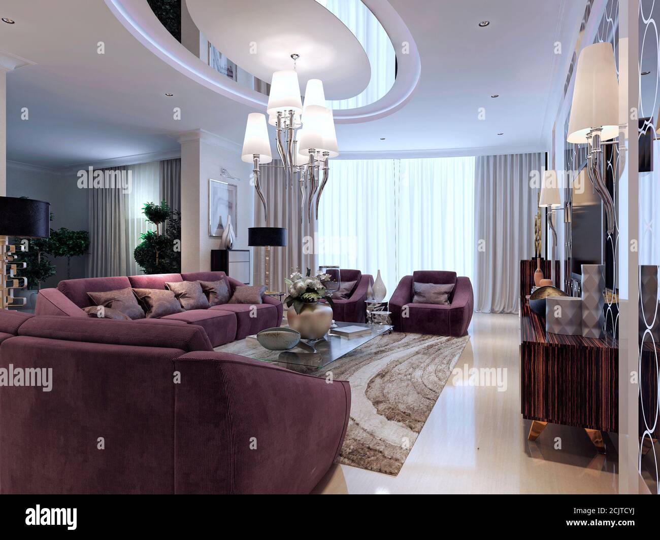 Living in Art Deco style. 3d render Stock Photo - Alamy