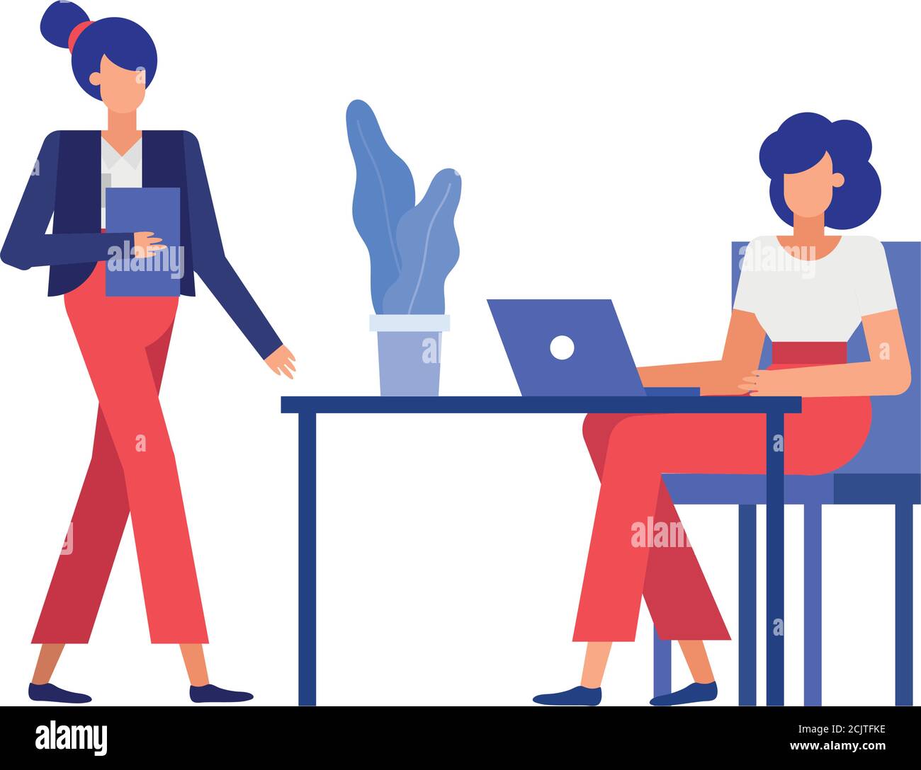 Businesswomen cartoons at desk design, office business and management ...