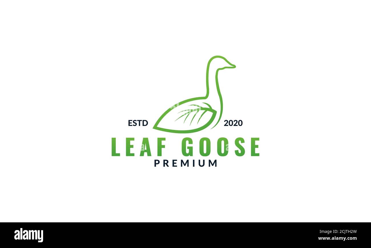 swan or goose with leaf green wing line logo design Stock Vector Image ...