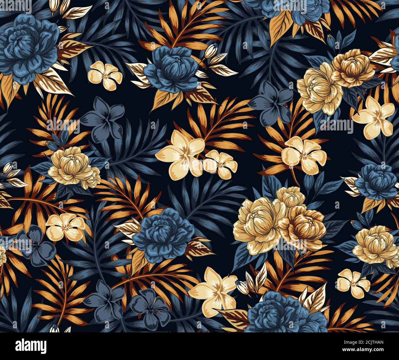 golden dark pattern with flowers and golden leaves, luxurious decor ...