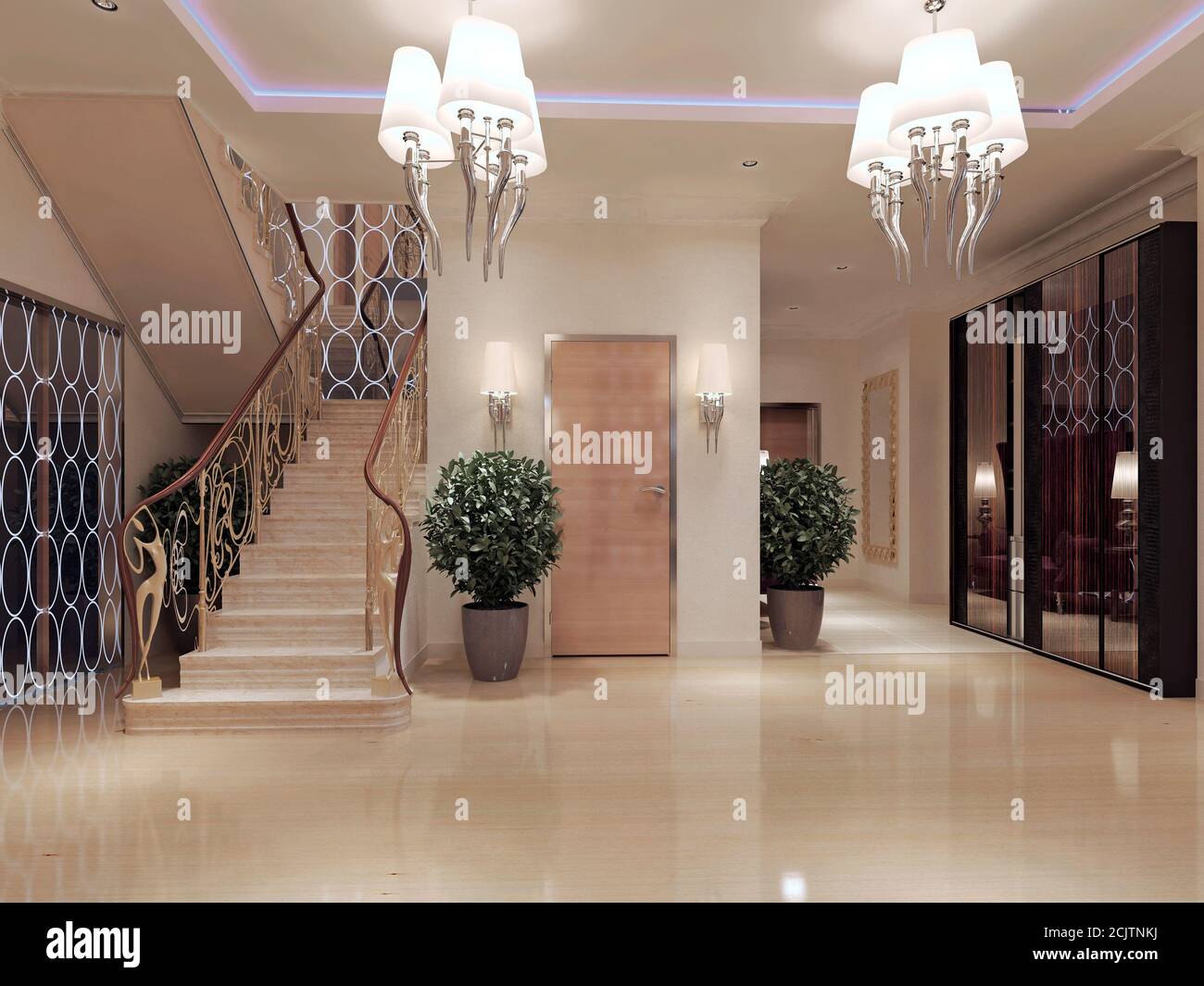 Hallway Art Deco style. 3d render Stock Photo - Alamy