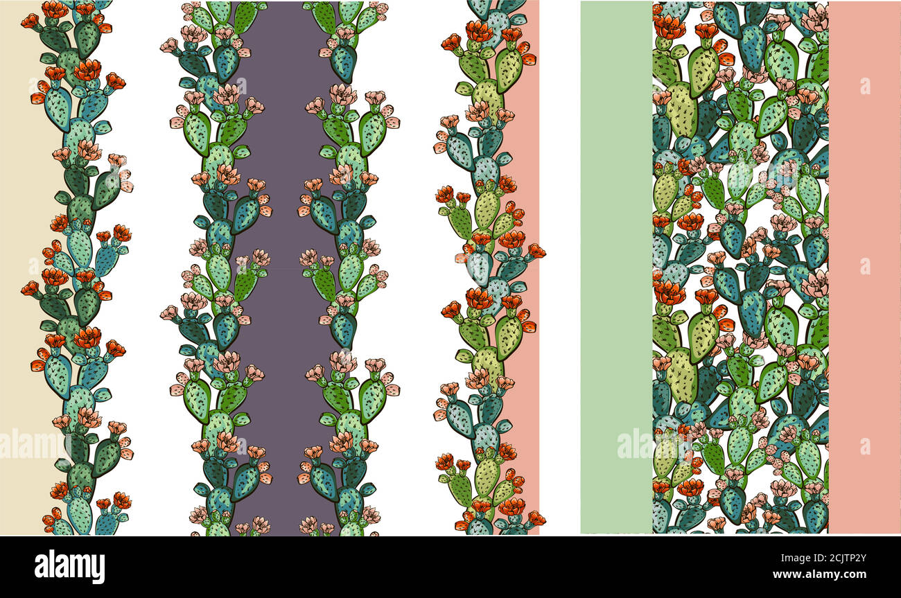 Cactus hand drawn vector seamless pattern. Creative texture Doodle ...