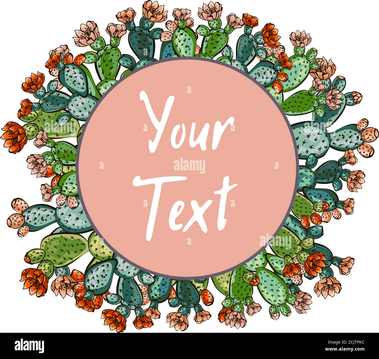 web banner template pattern, Wreath of cacti with flowers, Decorative ...