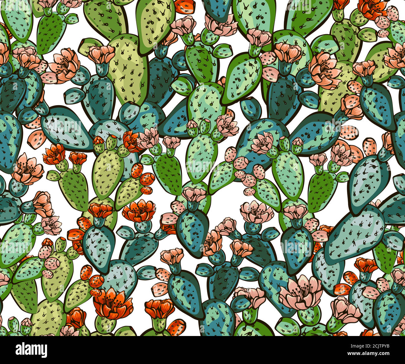 Cactus hand drawn vector seamless pattern. Creative texture Doodle ...