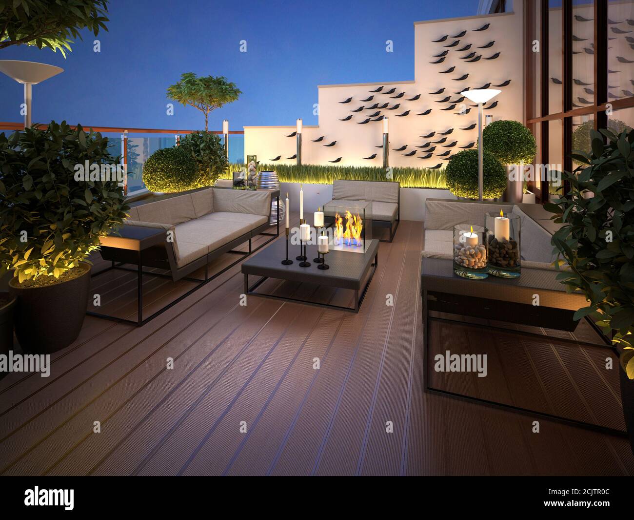 roof - terrace in a modern style. 3d render Stock Photo - Alamy