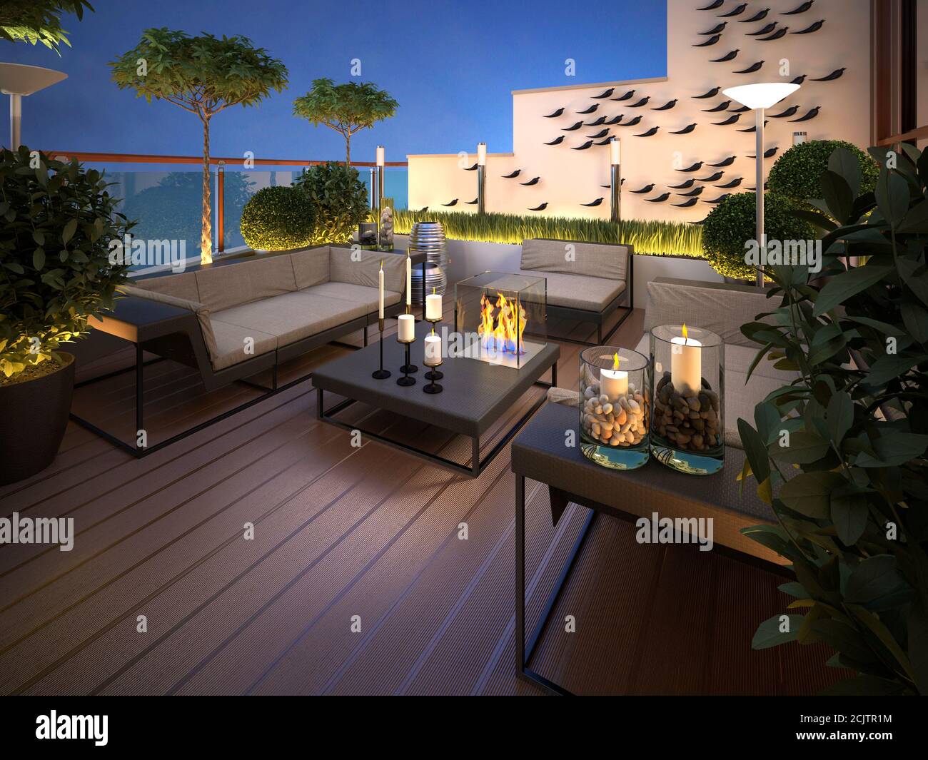 roof - terrace in a modern style. 3d render Stock Photo - Alamy